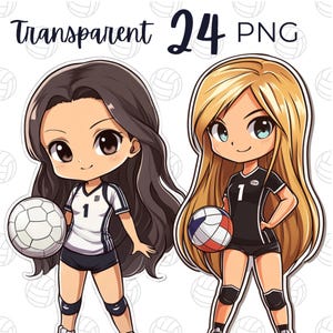 24 Chibi Volleyball Girl Clipart Pack – Kawaii Chibi Pngs, Volleyball ...