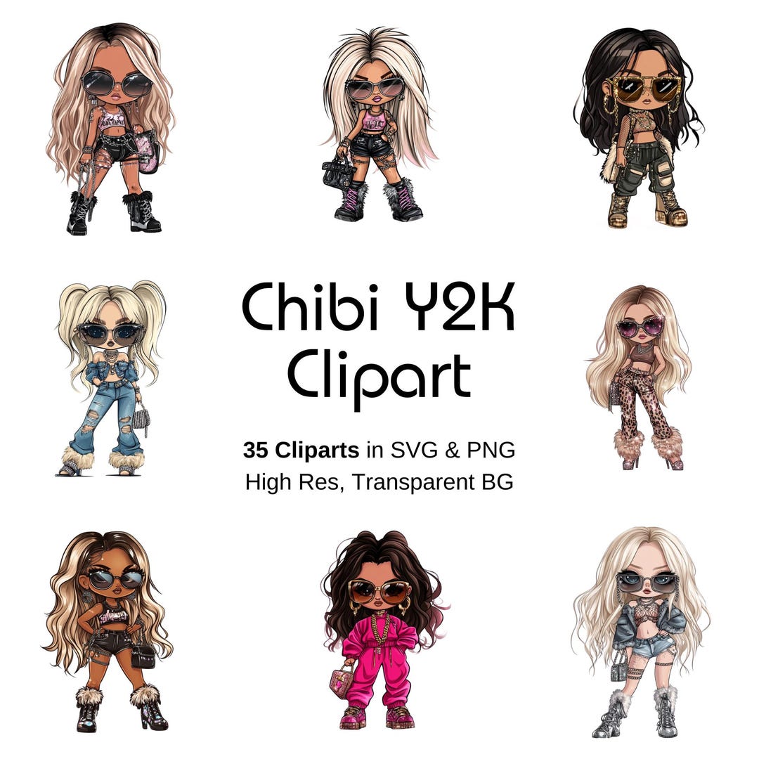 35 Chibi Y2K Clipart Bundle – Variety of Chibi Dolls, Y2K Stickers ...