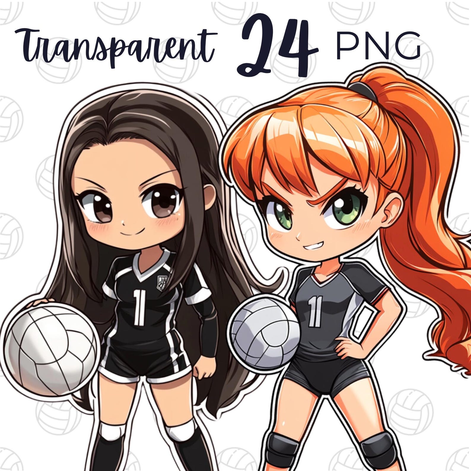 24 Chibi Volleyball Girl Clipart Pack – Kawaii Chibi Pngs, Volleyball ...