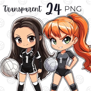 24 Chibi Volleyball Girl Clipart Pack – Kawaii Chibi Pngs, Volleyball ...