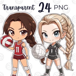 24 Chibi Volleyball Girl Clipart Pack – Kawaii Chibi Pngs, Volleyball ...