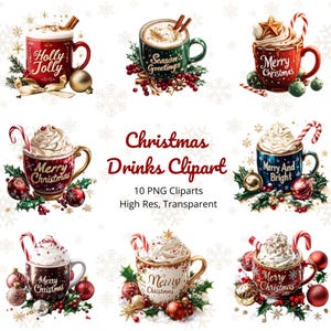 10 Christmas Drink Clipart Bundle – Festive Drink Icons, Hot Cocoa ...