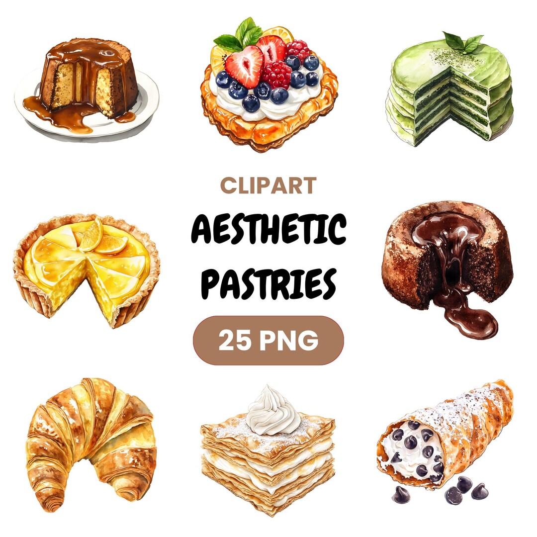 Aesthetic Pastry Clipart Bundle | Digital Download | Croissant PNG ...