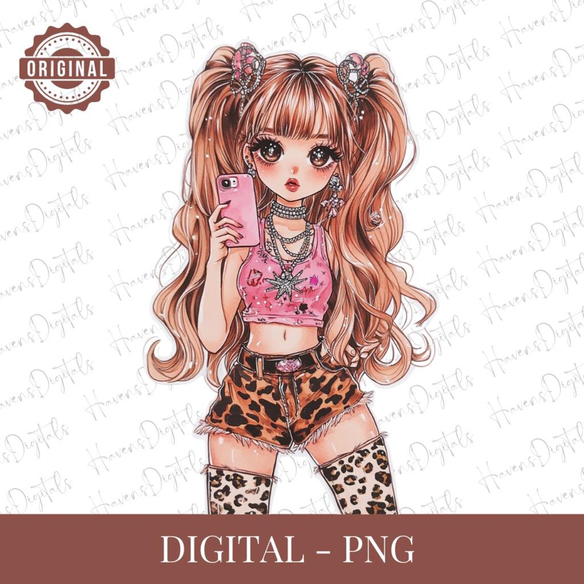 Kawaii Gyaru Chibi Girl Clipart | Y2K Aesthetic Digital Art | PNG for ...