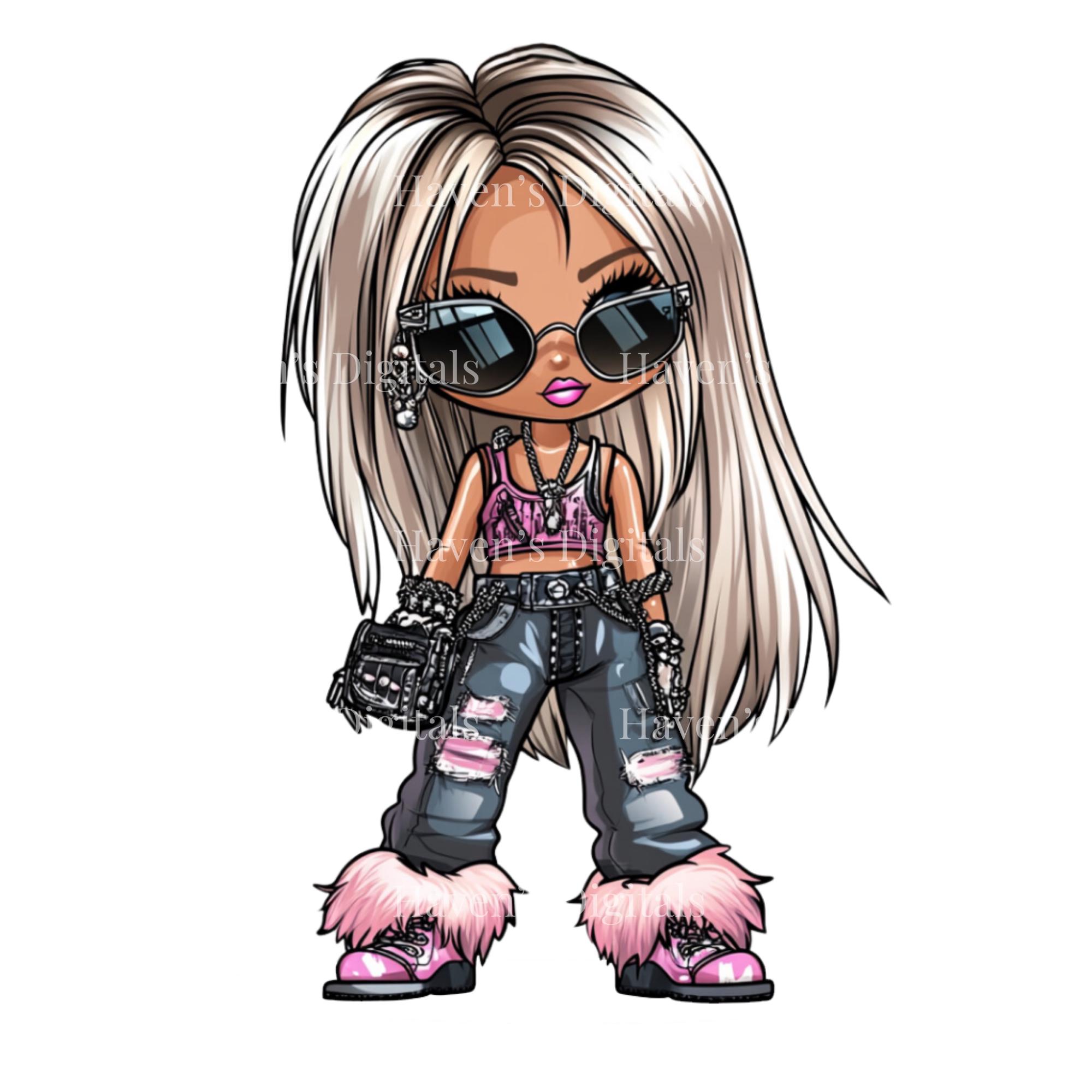 20 Chibi Girl Clipart Bundle – Stylish Denim Y2K Outfits, Chibi PNG ...