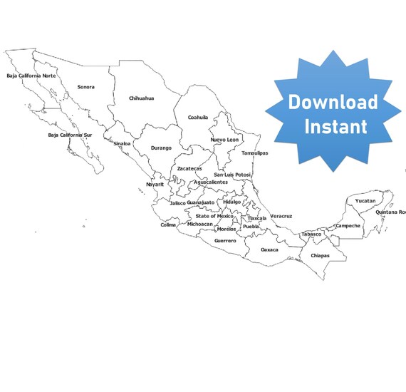 Map of Mexico Editable in Various Formats | Etsy