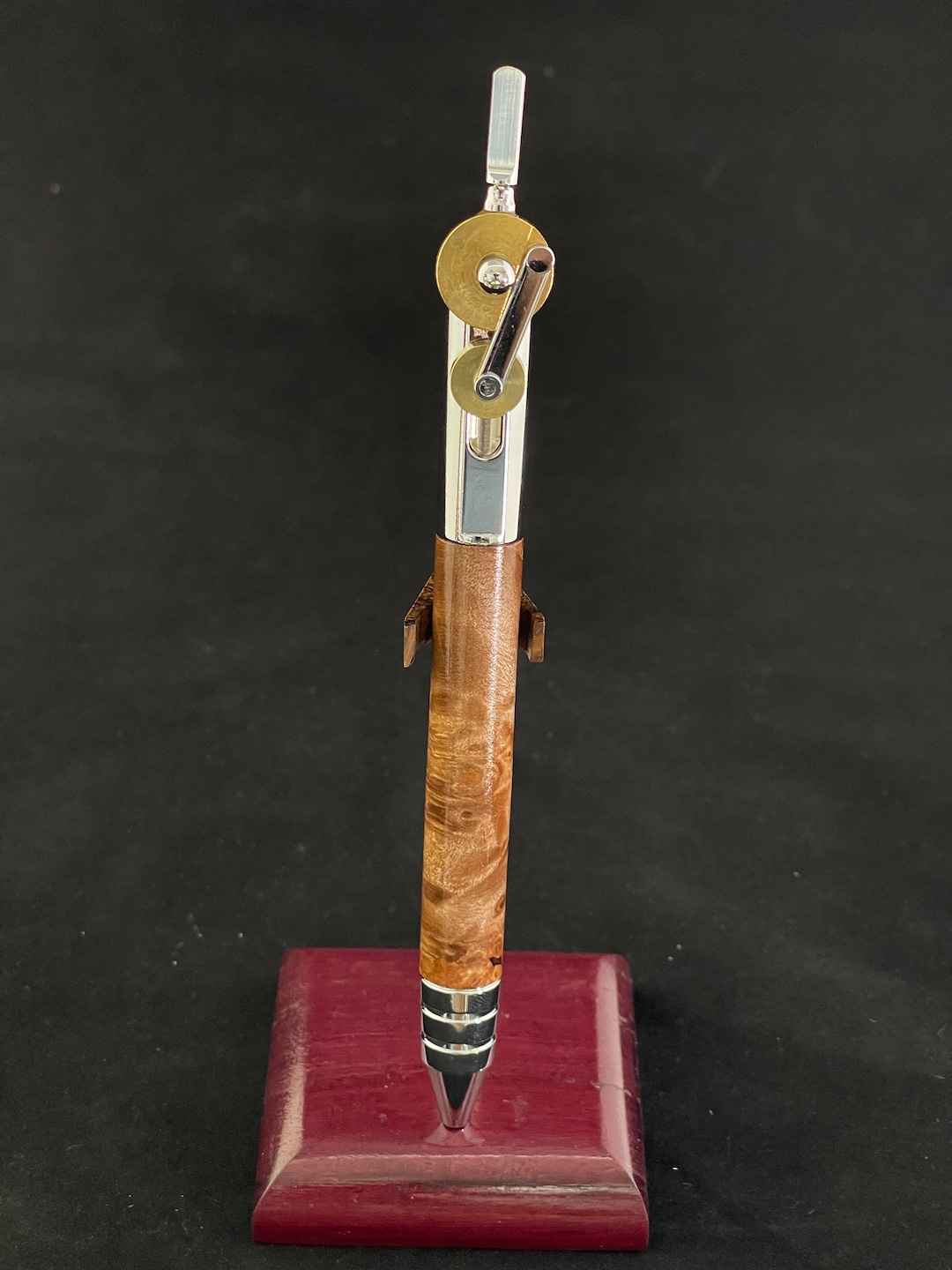 Piston Pen, in Chrome Brass. Made With Stabalized Maple Burl - Etsy