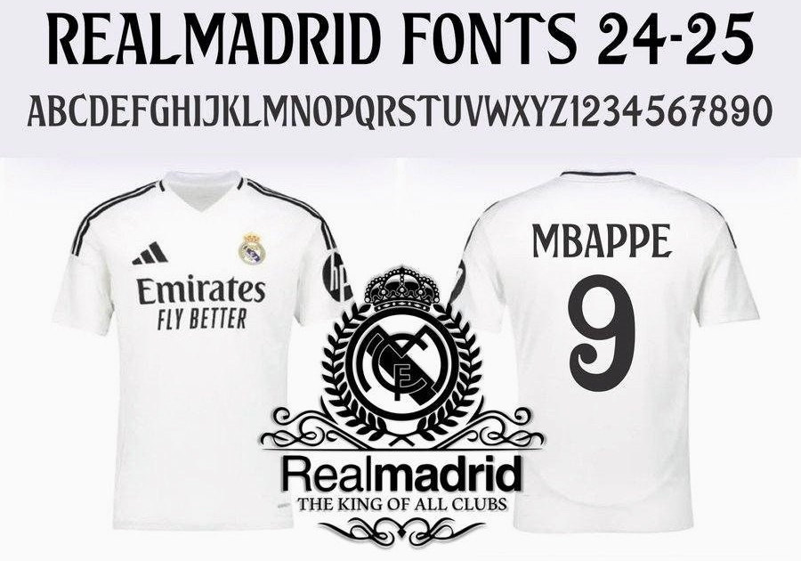 Real Madrid 2024/2025 Font Name Set .TTF Mbappe Bellingham Vini Jr ...