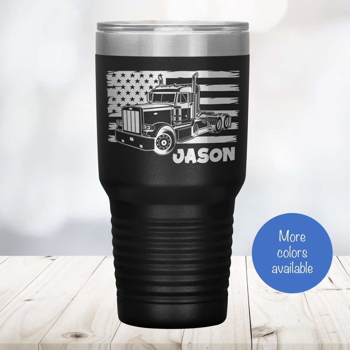 Personalized Truck Travel Cup, US Flag Truck Driver Tumbler Cup ...