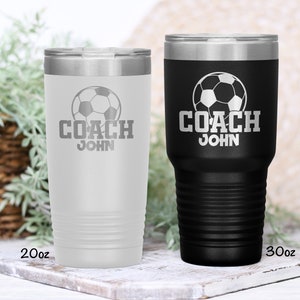 Custom Soccer Coach Tumbler | Engraved Soccer Ball Travel Cup for ...