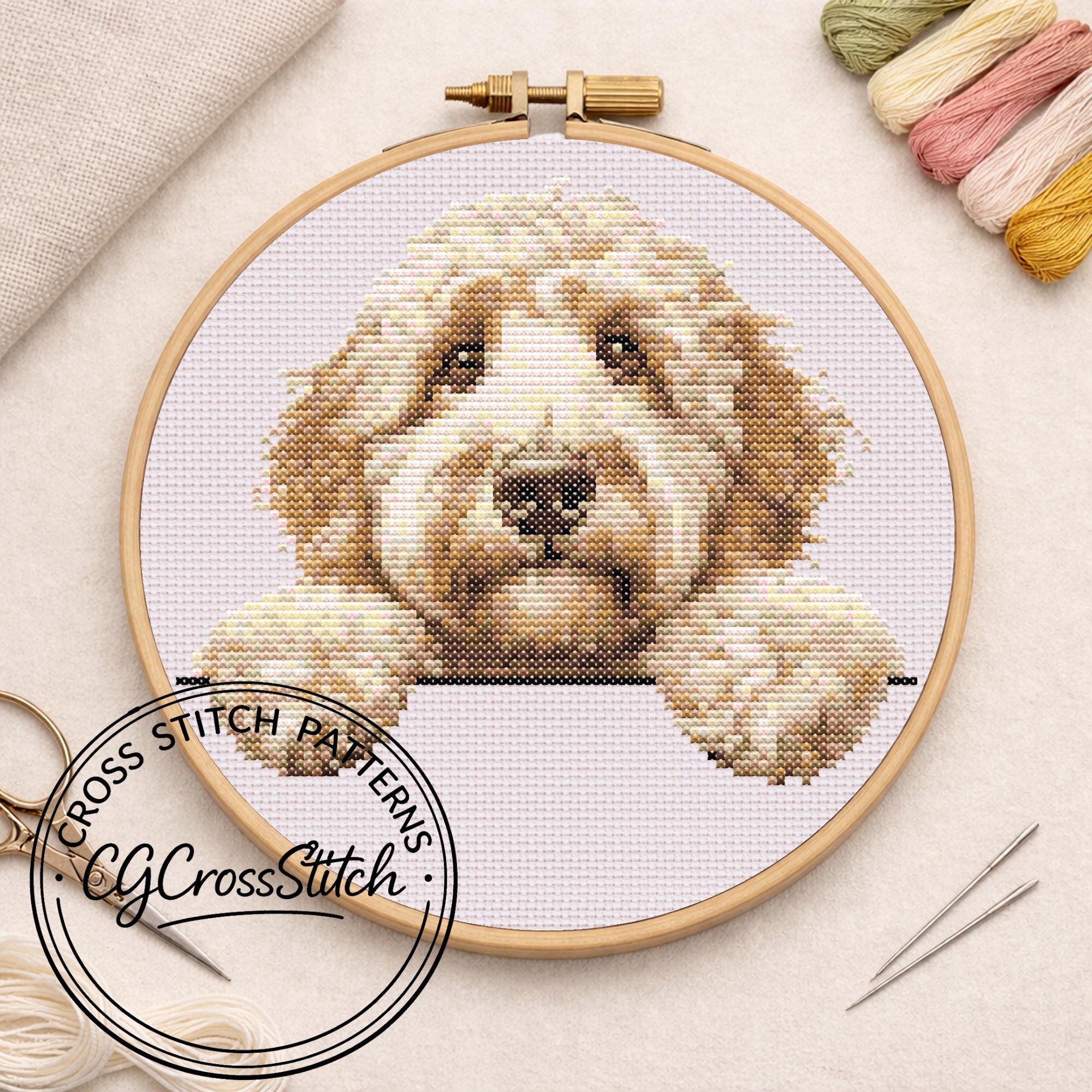 Goldendoodle Dog Cross Stitch Pattern, Cute Golden Doodle Dog Cross ...
