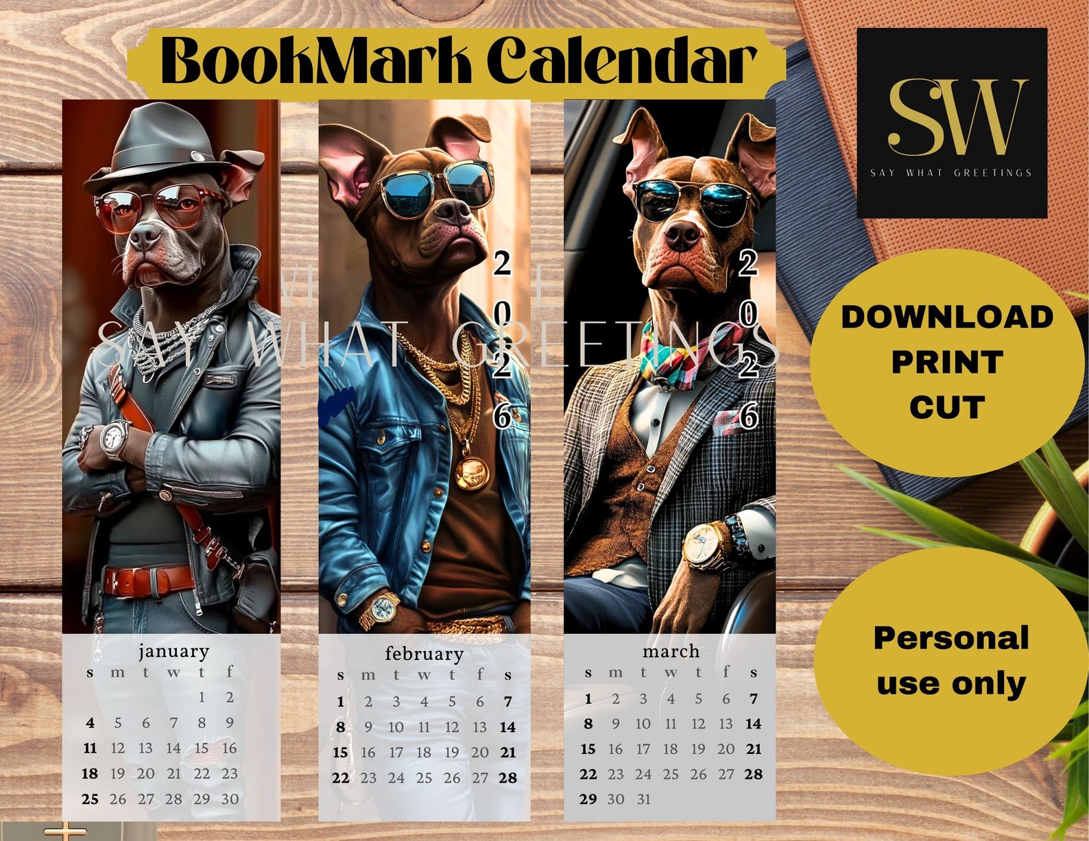 AI Dog Art 2026 Printable Calendar Bookmarks • PDF Download • for ...