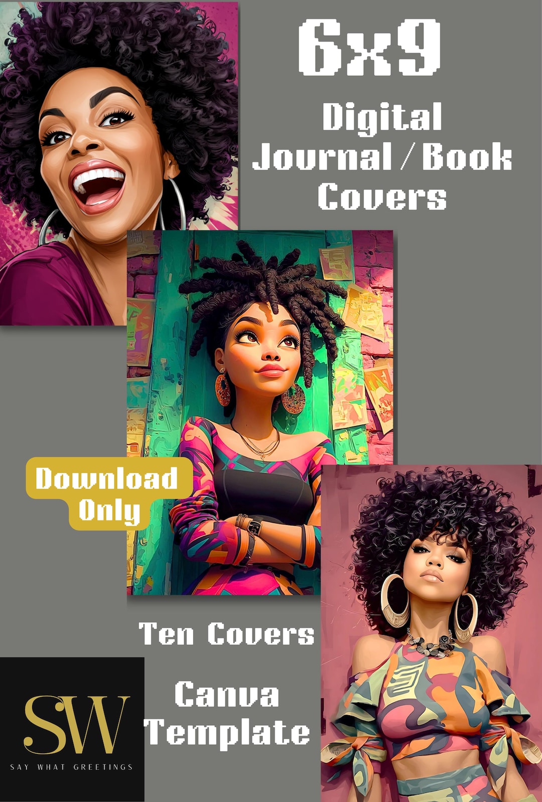 Afrocentric Journal Covers – 6x9 Canva Templates – Digital Commercial ...