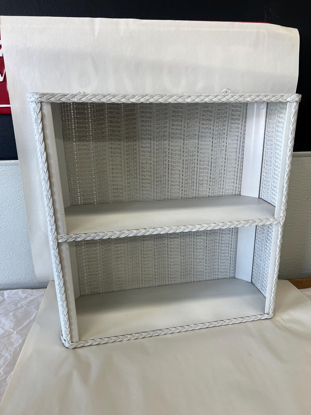 Vintage Painted White Wicker Weave Wall Shelf Organizer - Etsy