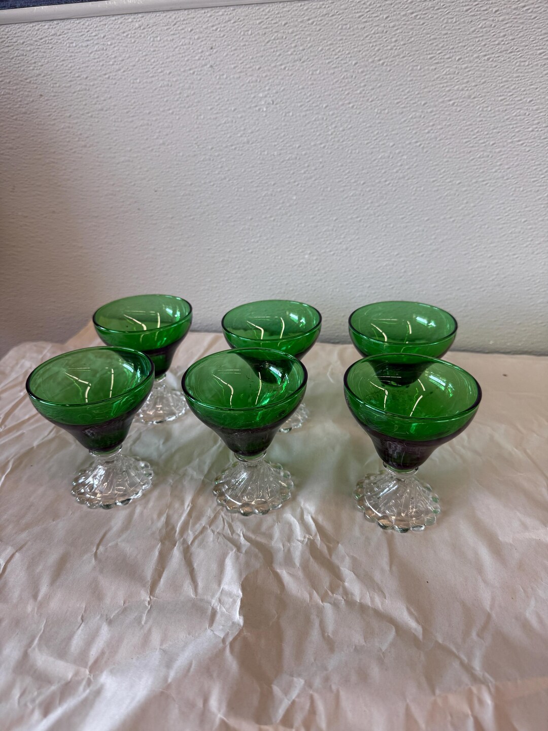 Anchor Hocking Forest Green Burple 3 7/8" Footed Sherbet/champagne Set ...