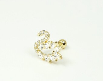 14K Solid Gold Pearl Stud Earring, Piercing Earring, Screw Back Single ...