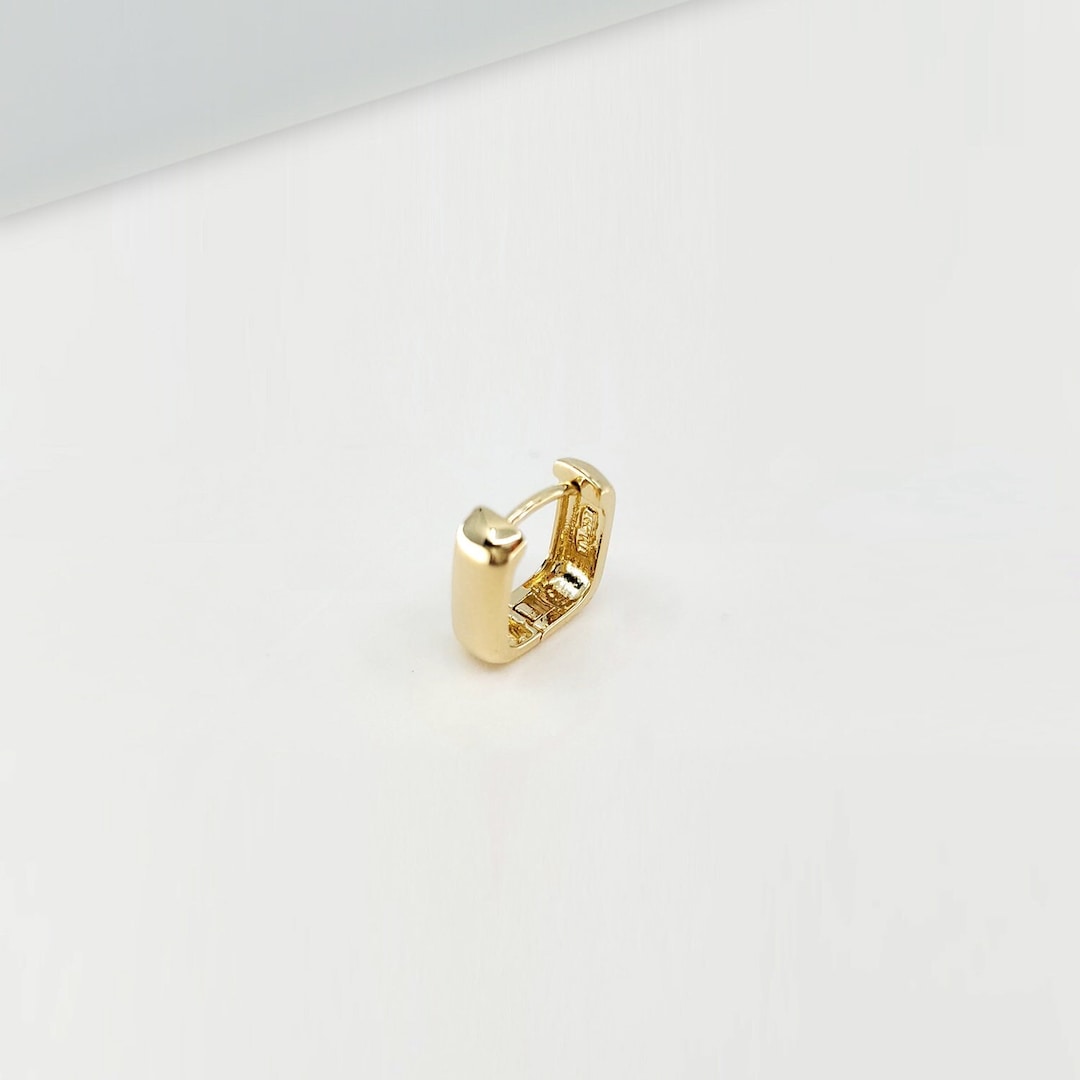 14K Solid Gold Square Hoop Earring, Modern Hoops, Conch Hoop, Bold Hoop ...