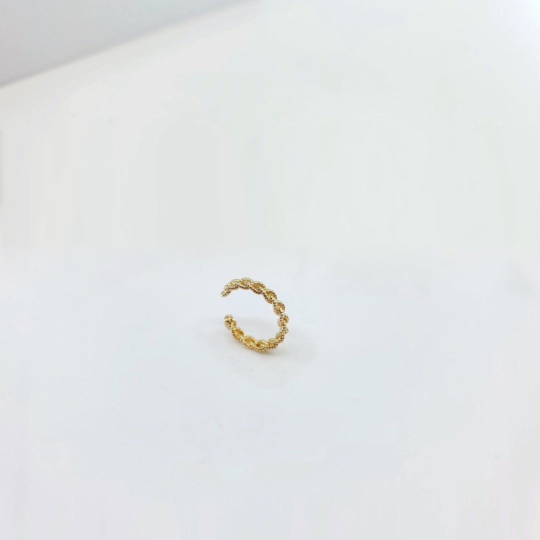 14K Solid Gold Twisted Bread Shape Ear Cuff No Piercing - Etsy
