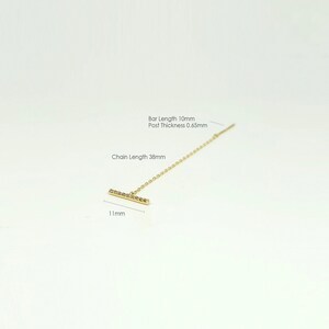 14k Solid Gold CZ Bar Threader Drop Earring, 14K Ear Threads, Dainty ...