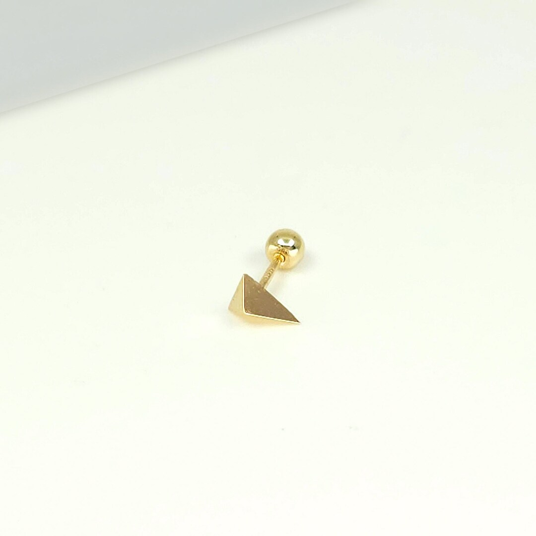 14K Solid Gold Triangular Pyramid Stud Earrings, Piercing Earring, Mini ...