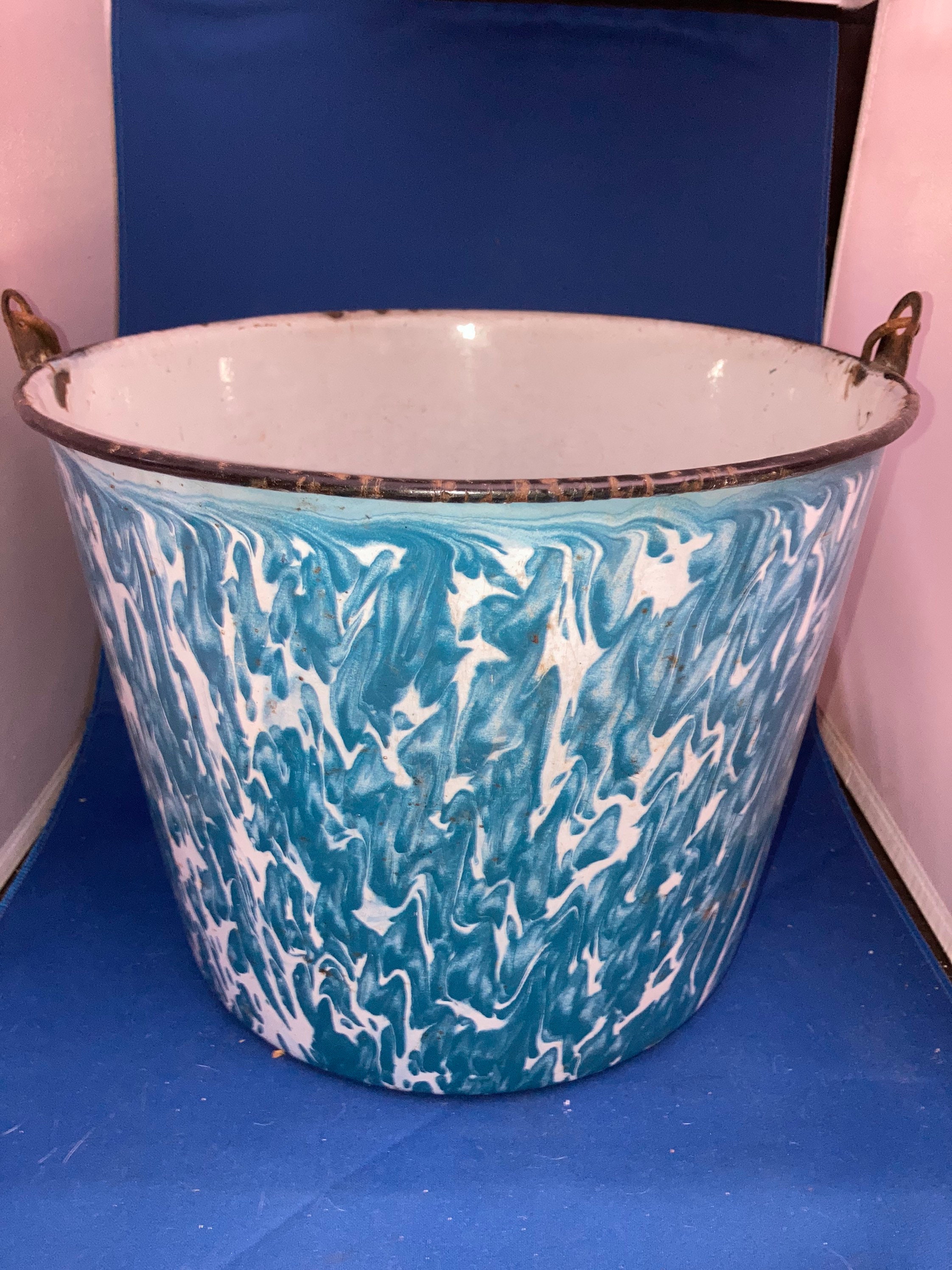 Antique Blue Swirl Enamelware Bucket - Etsy