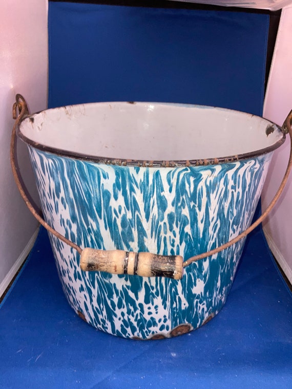 Antique Blue Swirl Enamelware Bucket - Etsy