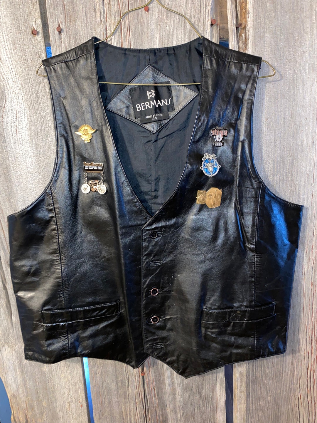Leather Bikers Vest With Vintage Sturgis and Harley Davidson Pins Vest ...