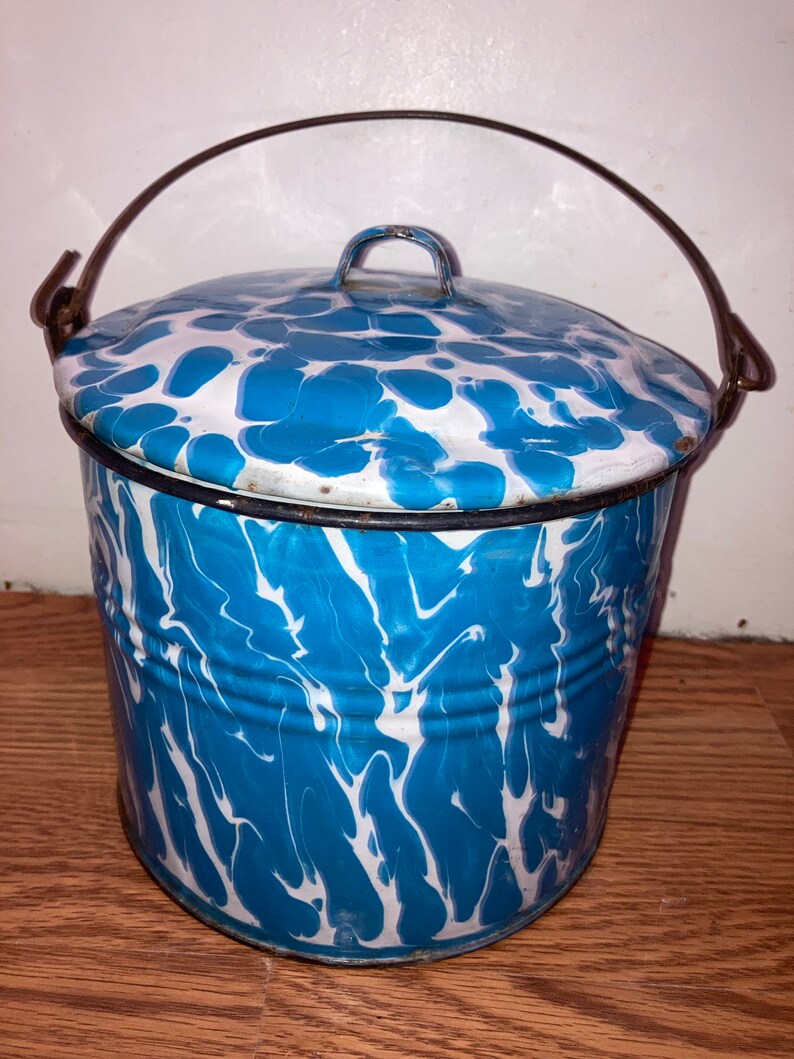 Aqua Blue and White Swirl Enamel Berry Bucket - Etsy