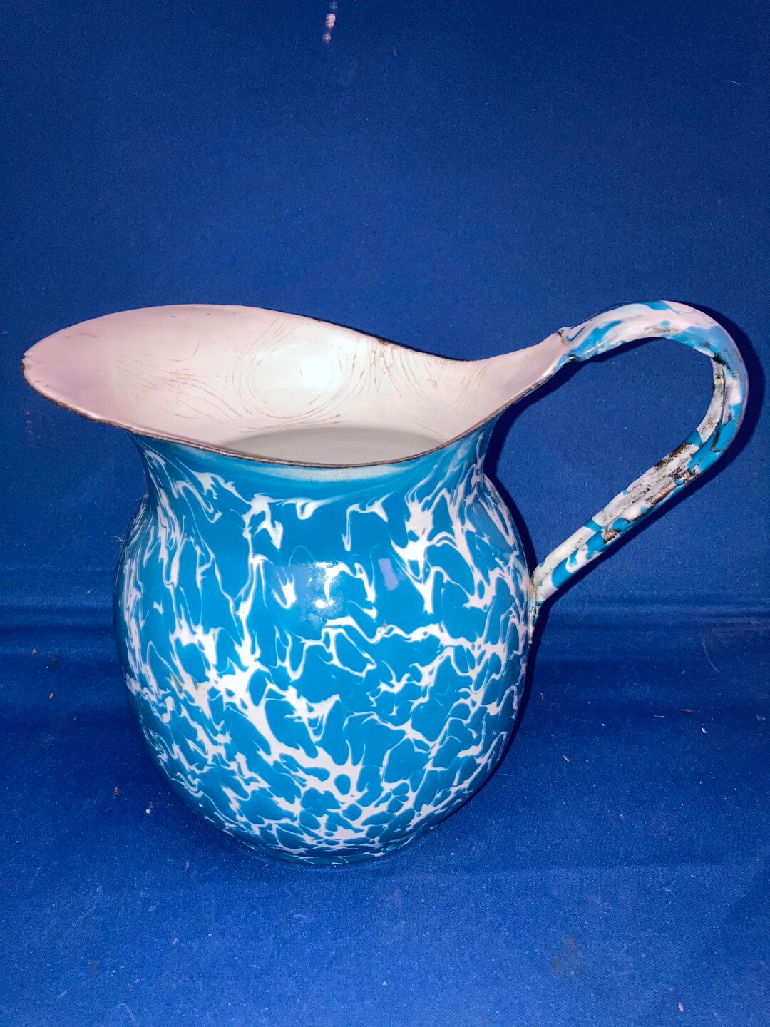 Antique Teal Swirl Enamelware Pitcher - Etsy