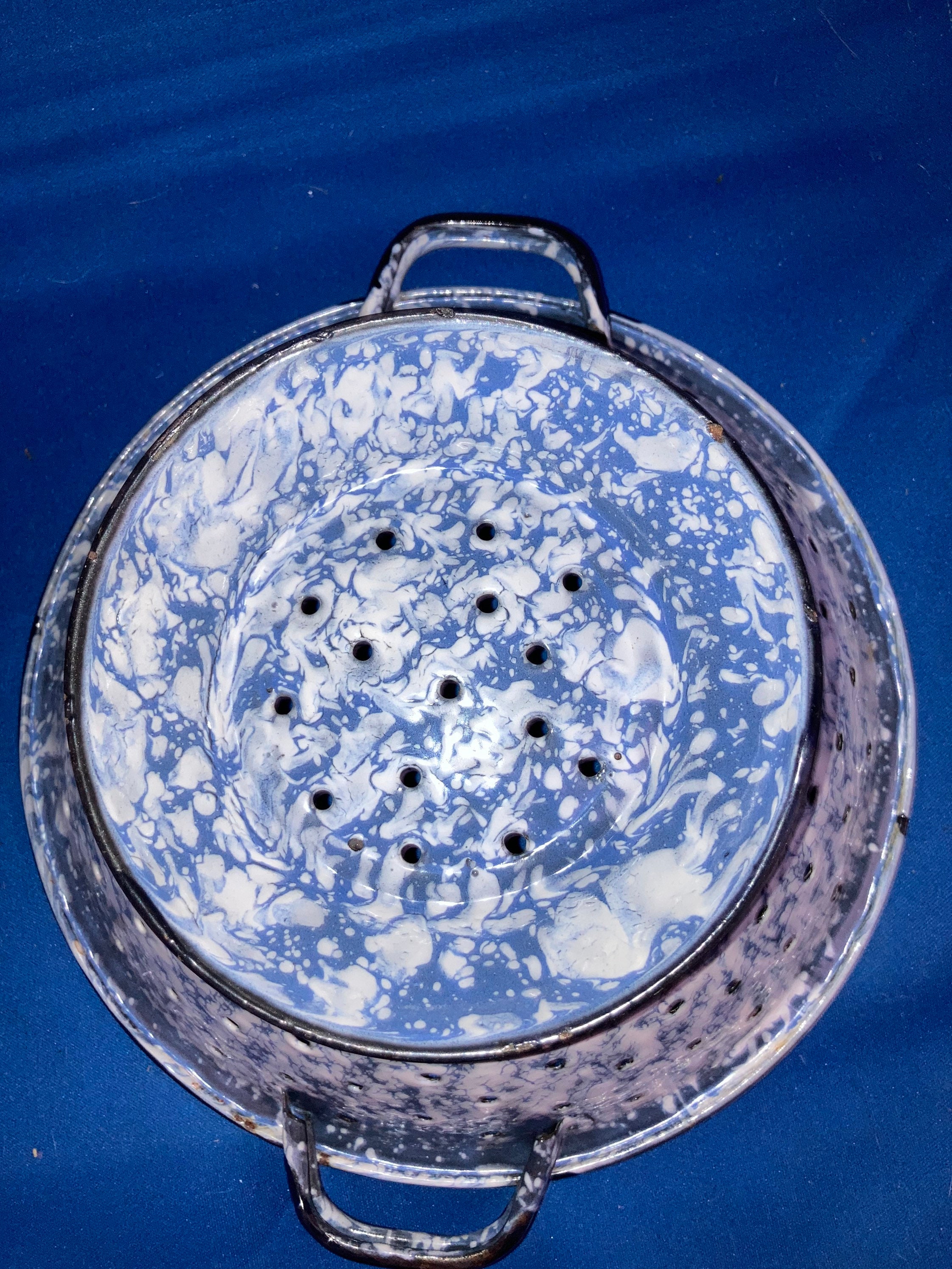 Vintage Blue Marble Swirl Enamelware Strainer Colander - Etsy
