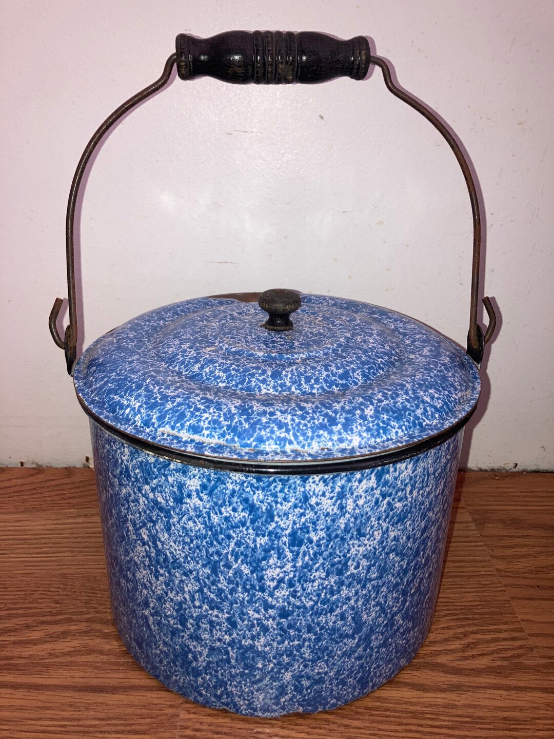 Blue and White Granite Ware Enamelware Berry Bucket With Lid - Etsy