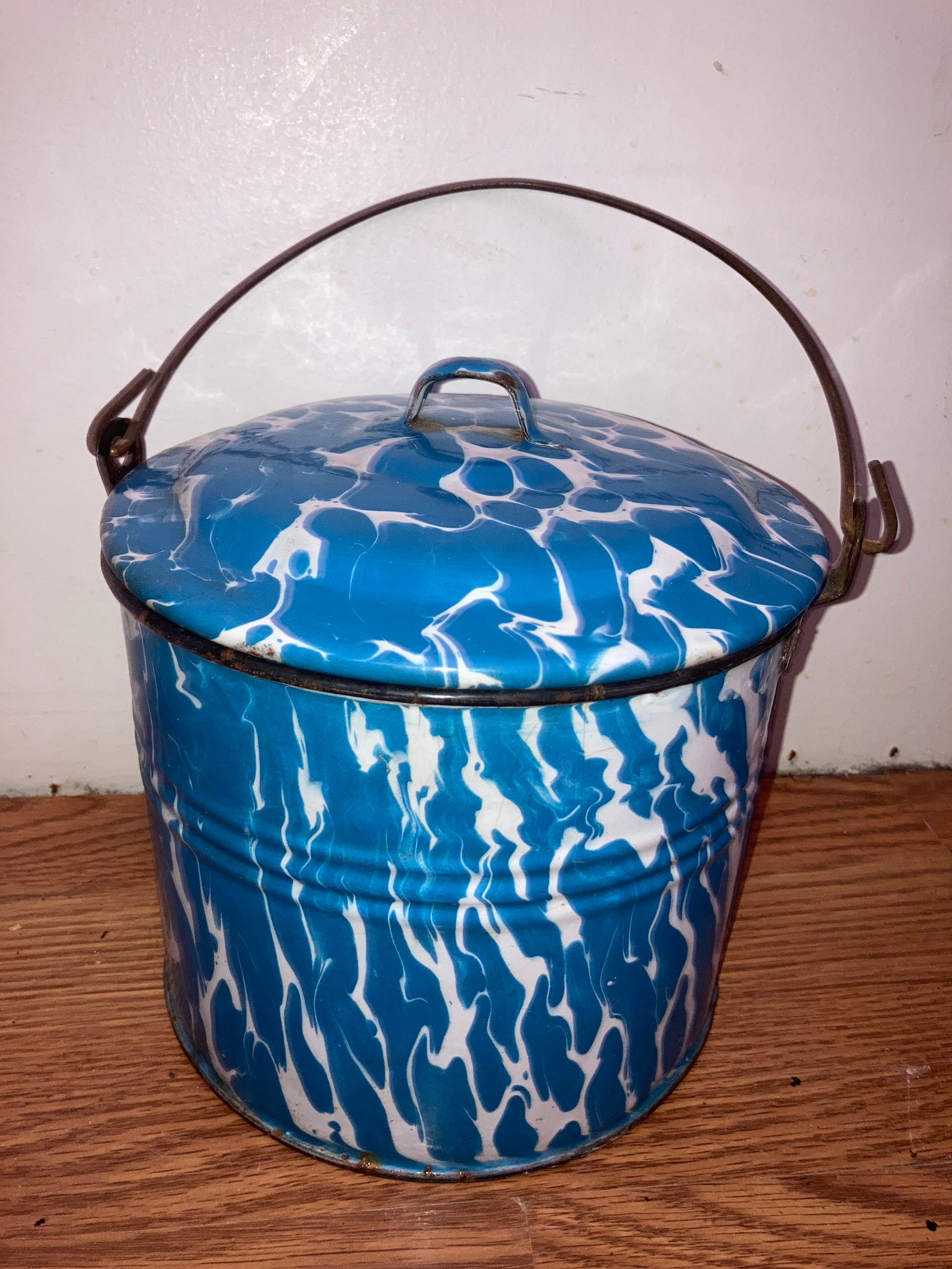 Aqua Blue and White Swirl Enamel Berry Bucket - Etsy