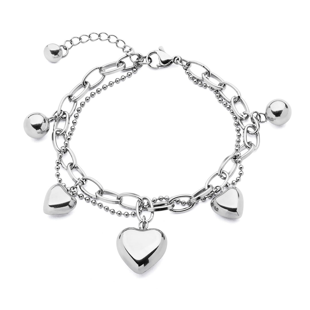 Silver Plated Heart Charms Bracelet, Zircon Heart Shaped Bracelet Heart ...