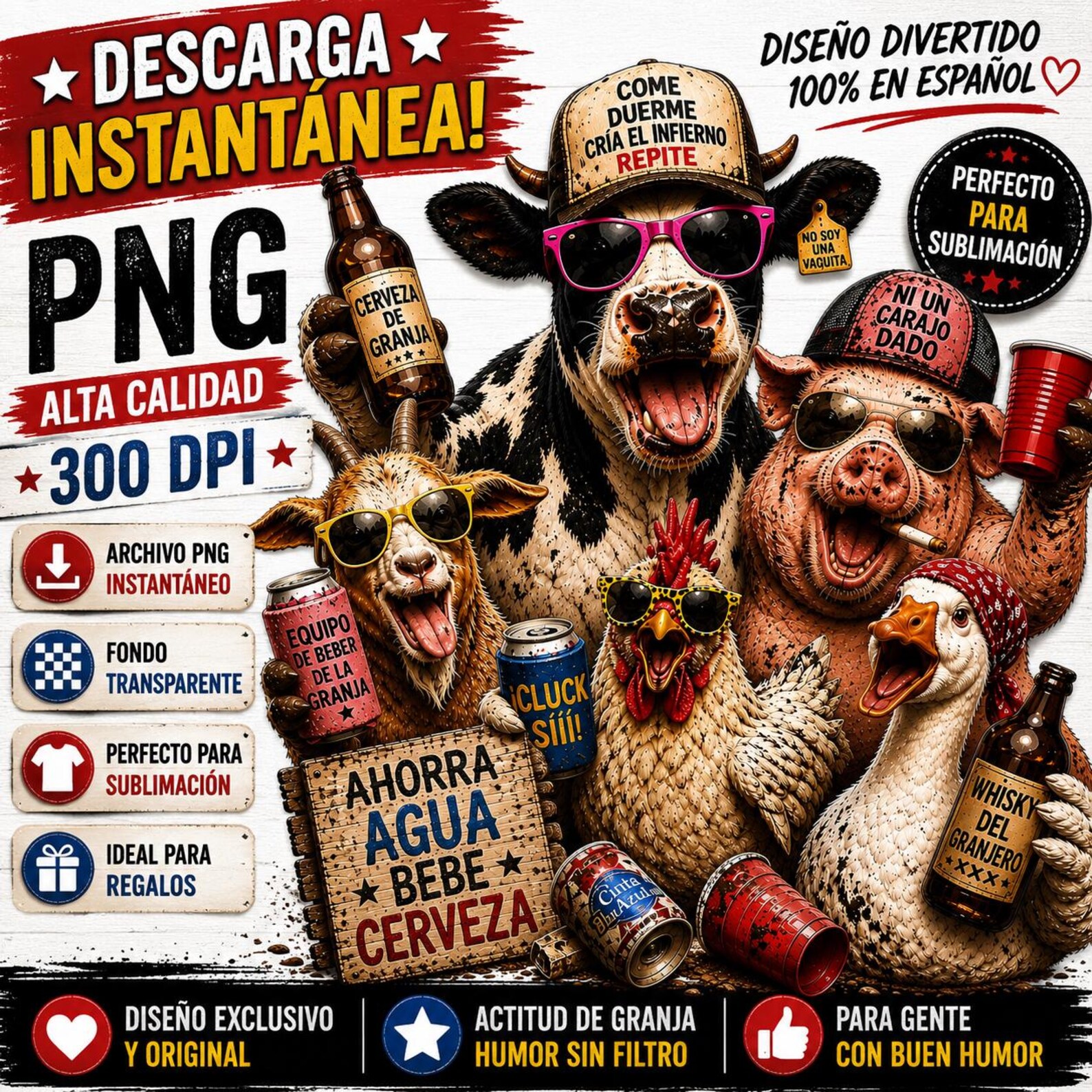 PNG Granja Divertida En Espanol | Vaca Cerdo Gallina Y Ganso | Diseno ...