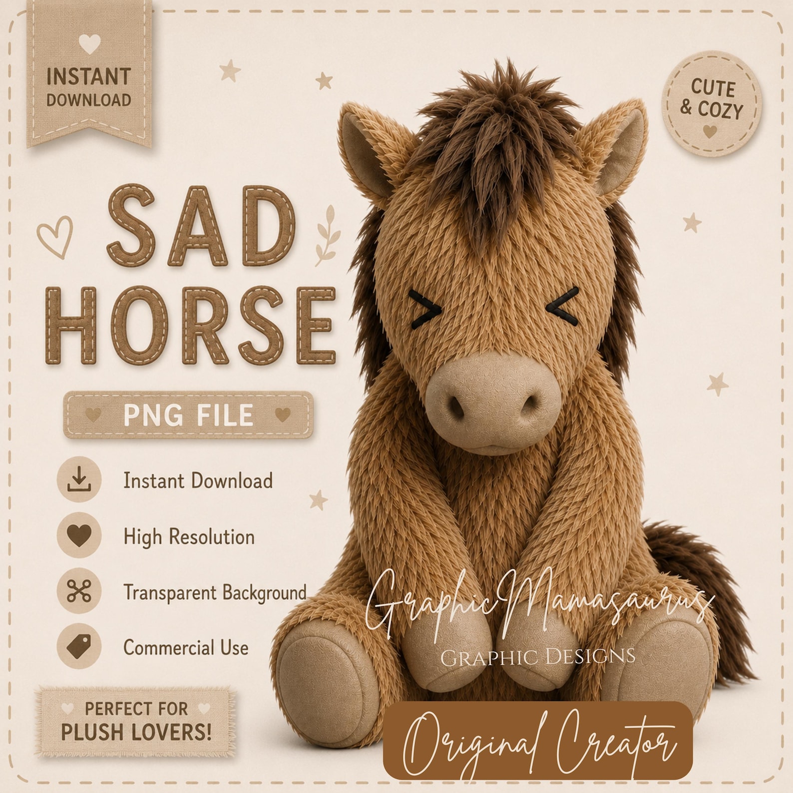 Cute Horse PNG, Sad Horse PNG, Cute Plush Horse Clipart, Stuffed Animal ...
