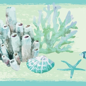 Peel & Stick Wallpaper Border Coral and Seashells Theme Self Adhesive ...