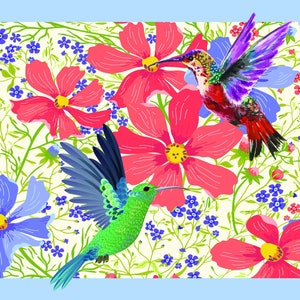 Peel & Stick Wallpaper Border Colorful Hummingbird Garden. Self ...