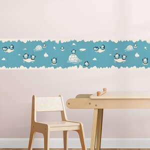 Peel & Stick Wallpaper Border Playful Penguins Theme Self Adhesive Wall ...