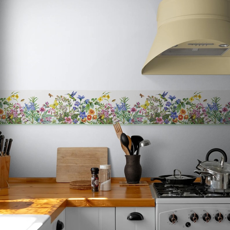 Peel & Stick Wallpaper Border Living Garden Bird Flower Theme Self ...