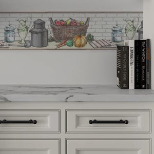 Peel & Stick Wallpaper Border Basket and Kitchenware. Self Adhesive ...