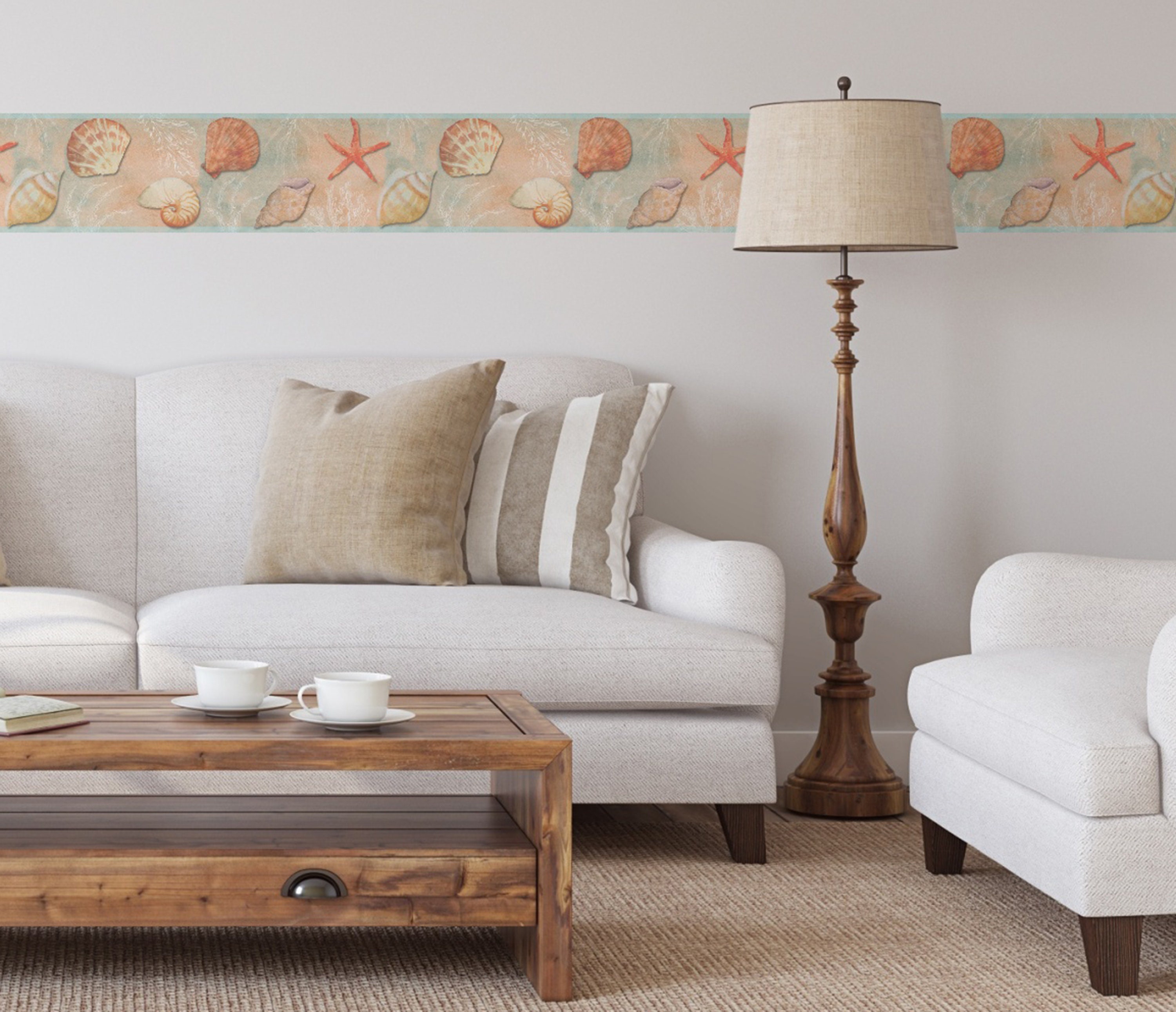Peel & Stick Wallpaper Border Seashells and Starfish Self Adhesive Wall ... Peel & Stick Wallpaper Border Seashells and Starfish Self Adhesive Wall ...