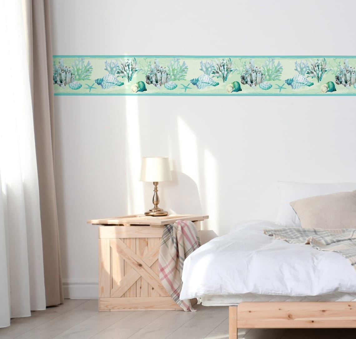 Peel & Stick Wallpaper Border Coral and Seashells Theme Self Adhesive ...