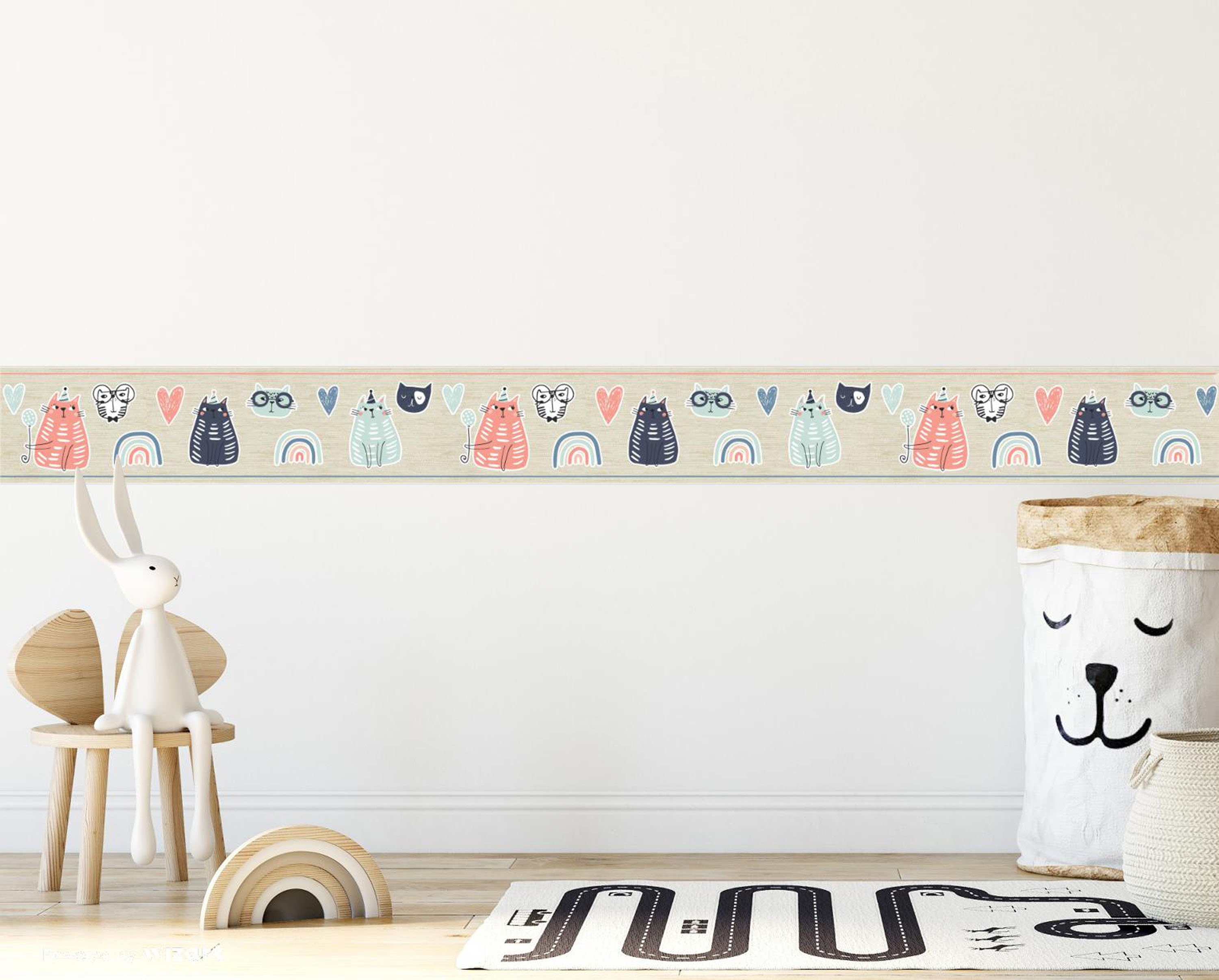 Peel & Stick Wallpaper Border Playful Party Cats Self Adhesive Wall ...