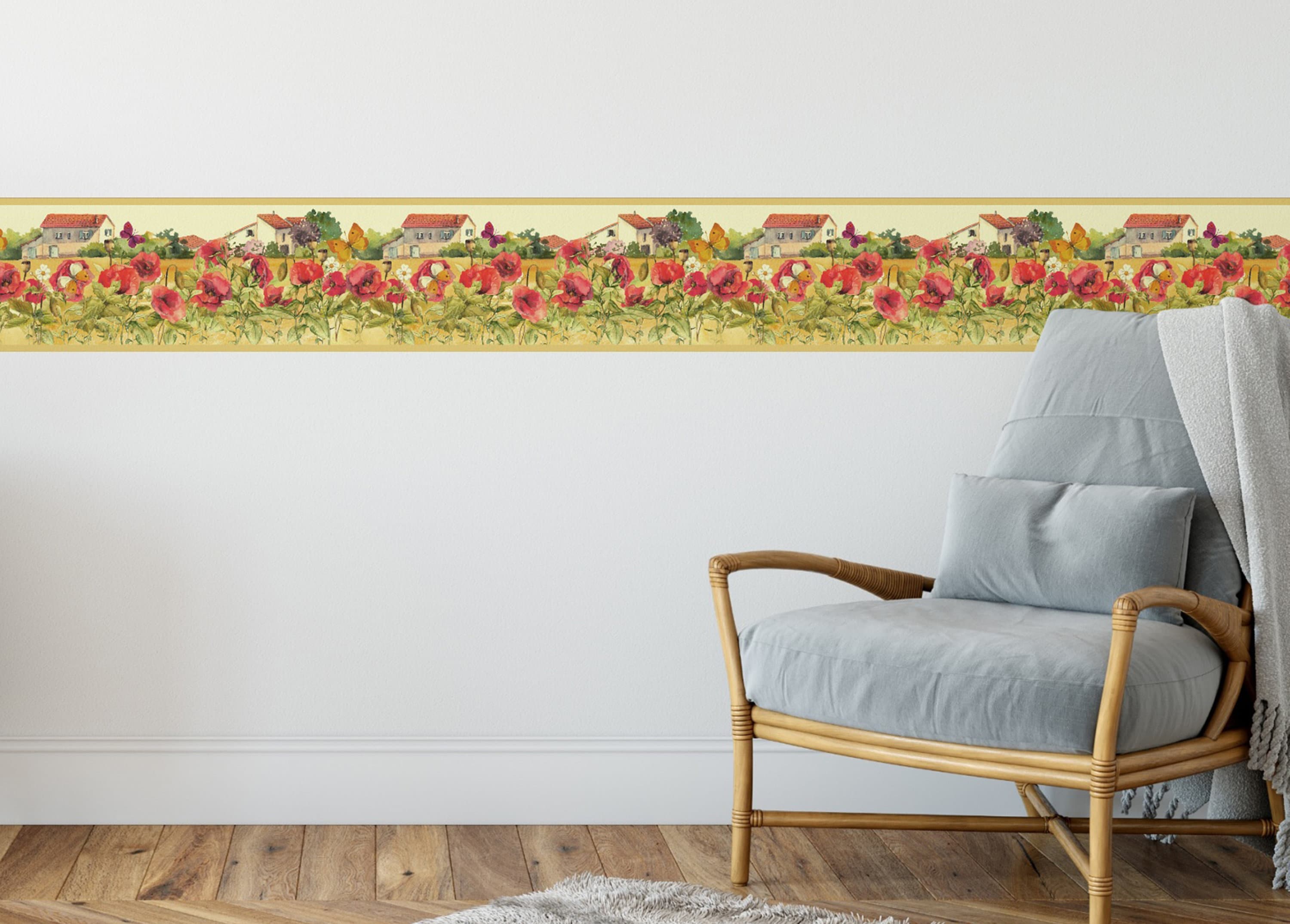 Peel & Stick Wallpaper Border Countryside Flower and Tree Self Adhesive ...