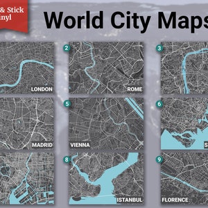World City Maps Poster Wall Art, Digitally Printed on Paper, Vinyl ...