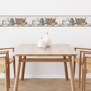 Peel & Stick Wallpaper Border Basket and Kitchenware. Self Adhesive ...