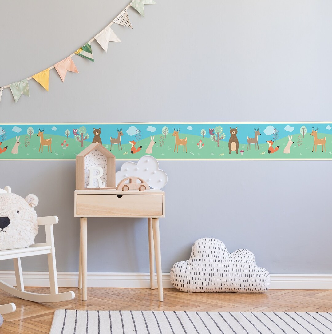 Peel & Stick Wallpaper Border Forest Animals Theme. Self Adhesive Wall ...