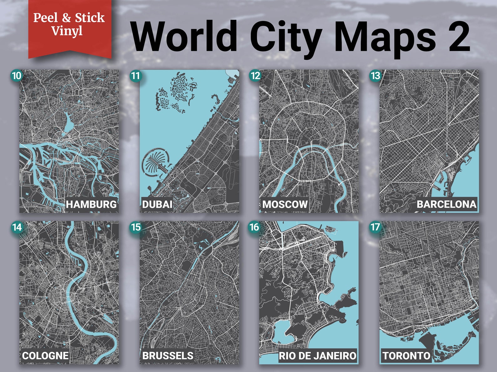 World City Maps Poster Wall Art, Digitally Printed on Paper, Vinyl ...