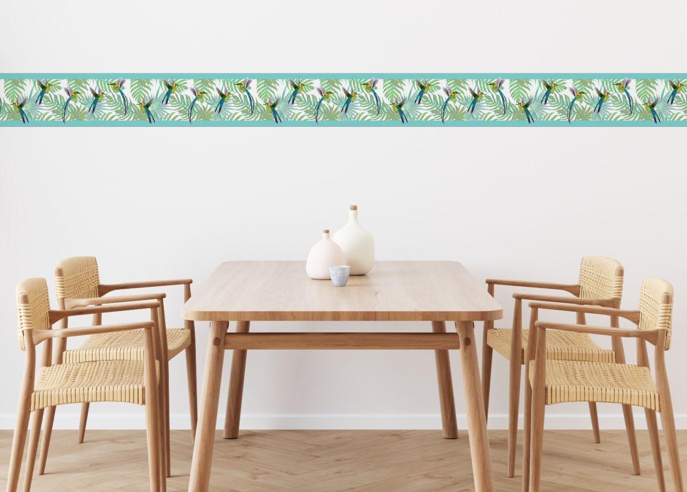 Peel & Stick Wallpaper Border Tropical Hummingbirds. Self Adhesive Wall ...