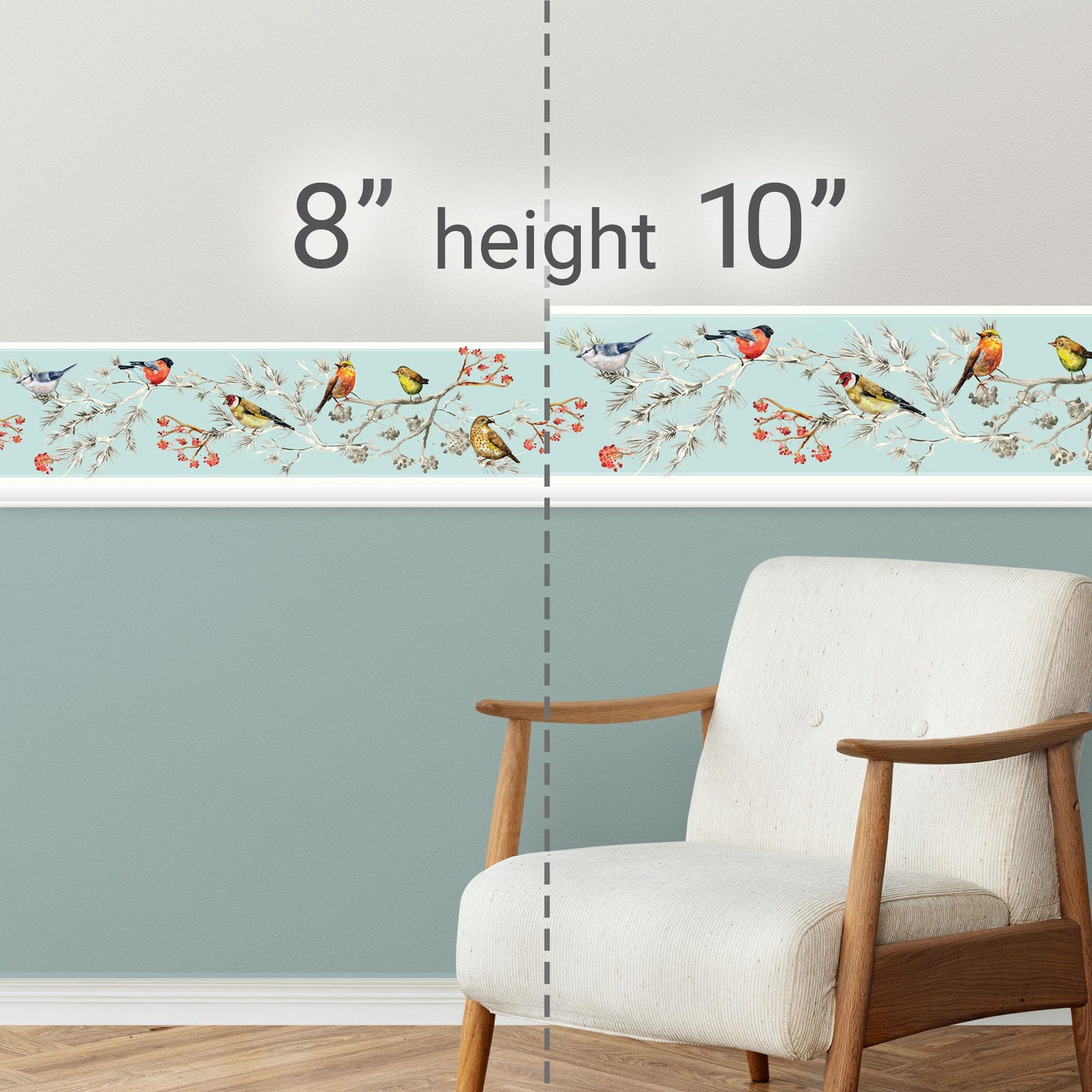 Peel & Stick Wallpaper Border Birds in Pines. Self Adhesive Wall Accent ...